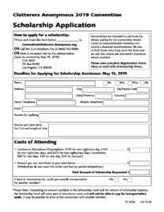2019 CLA Convention Scholarship Application Form - Clutterers Anonymous